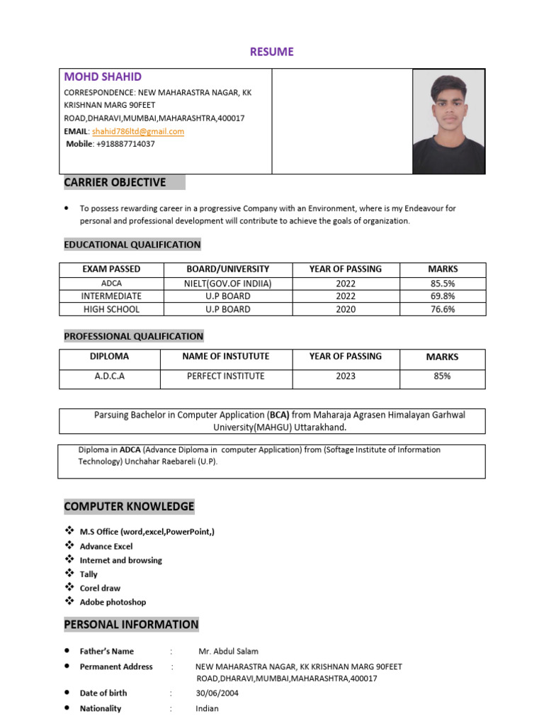 MD Shahid Resume | PDF