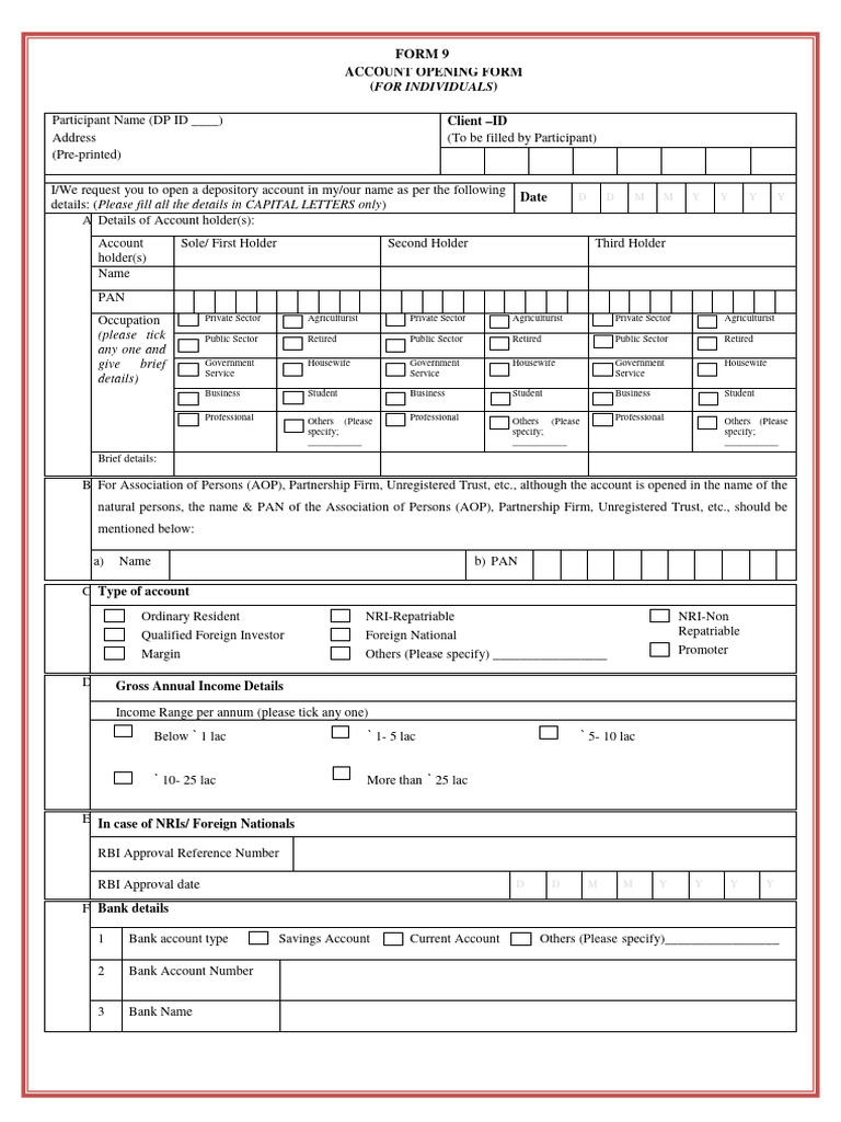 05 Circular - ForM 9 - Account Opening Form (Individual) | PDF ...