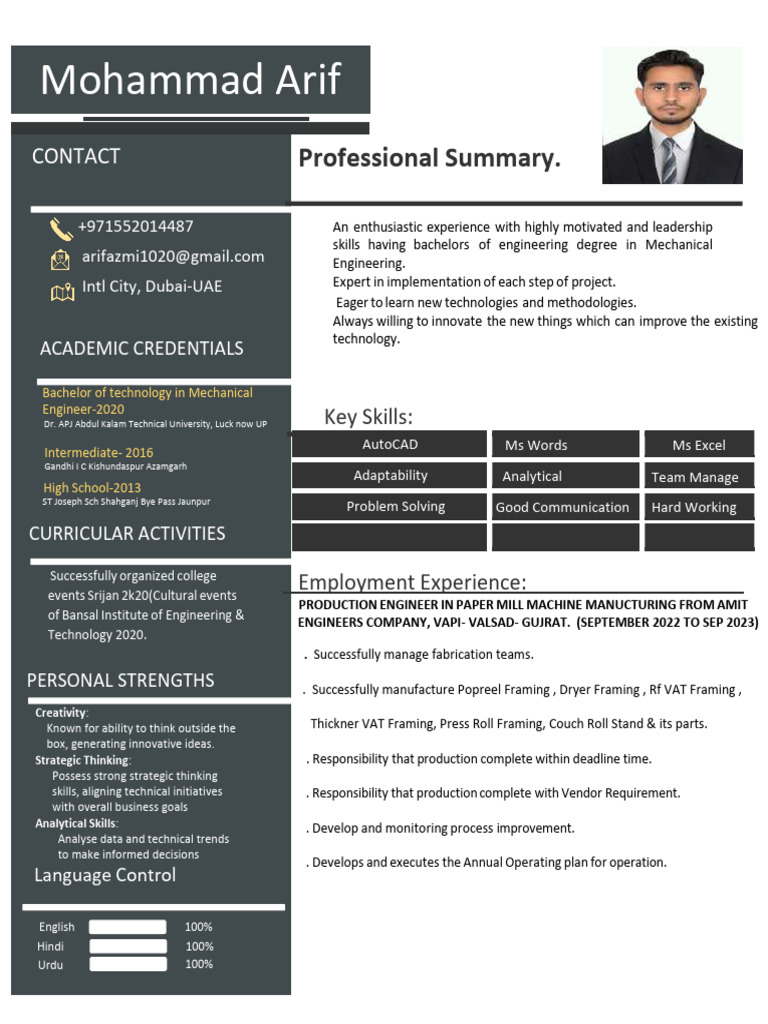 Mohammed Arif Resume | PDF | Engineering | Cognition