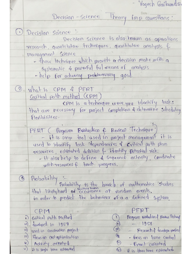 Decision Science Important Theory Questions | PDF