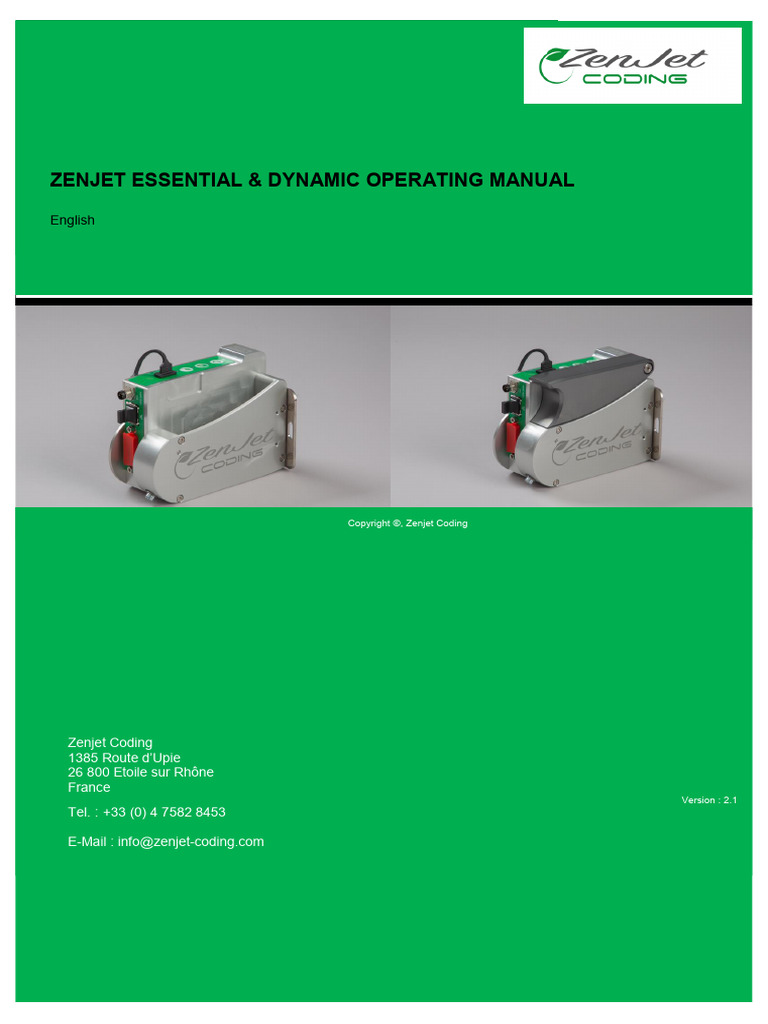 A709646 Handbuch Zenjet Range Operating Manual GB V2 1 | PDF | Printer (Computing) | Safety