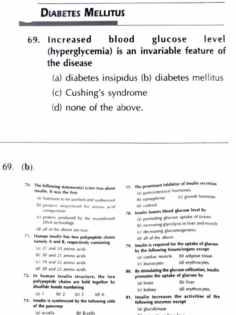 Diabetes Mellitus MCQs | PDF | Insulin | Diabetes