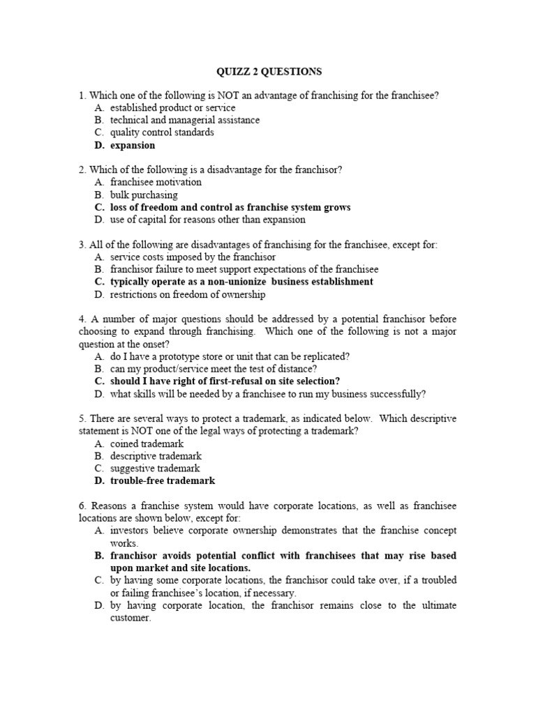 Quizz 2 - Thanh Hương - BABAIU20501 | PDF | Franchising | Market (Economics)