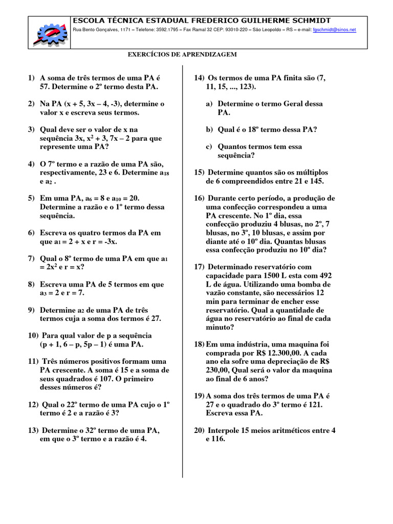 Exercicios de PA | PDF