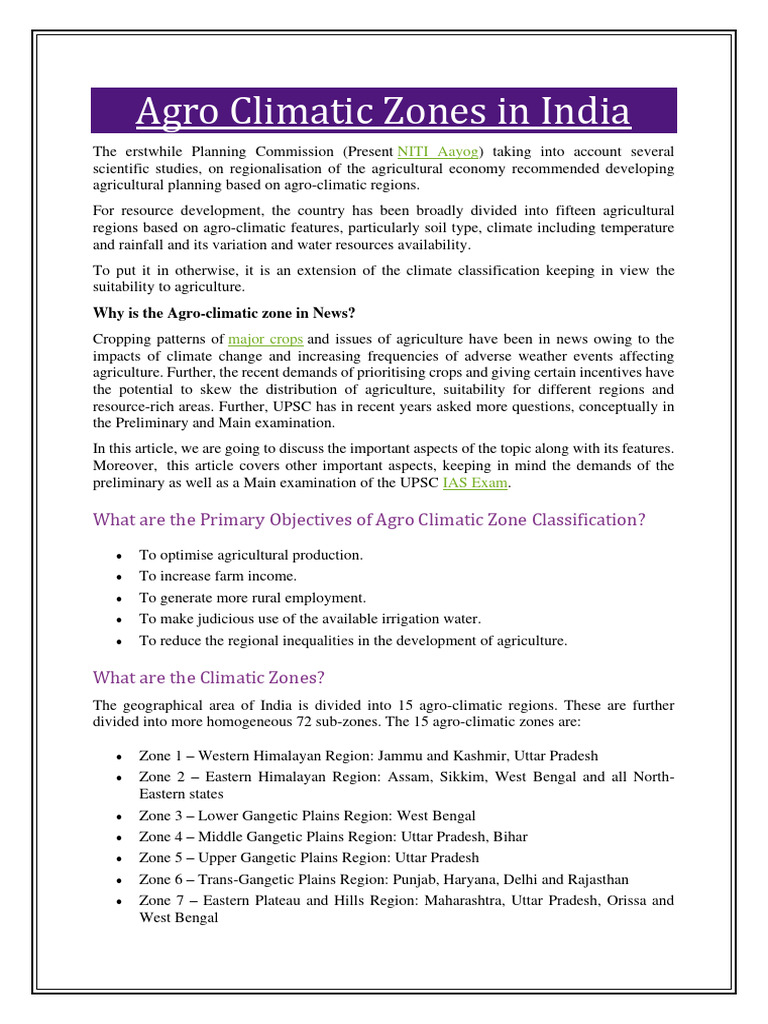 Agro Climatic Zones in India | PDF | Agriculture | Irrigation