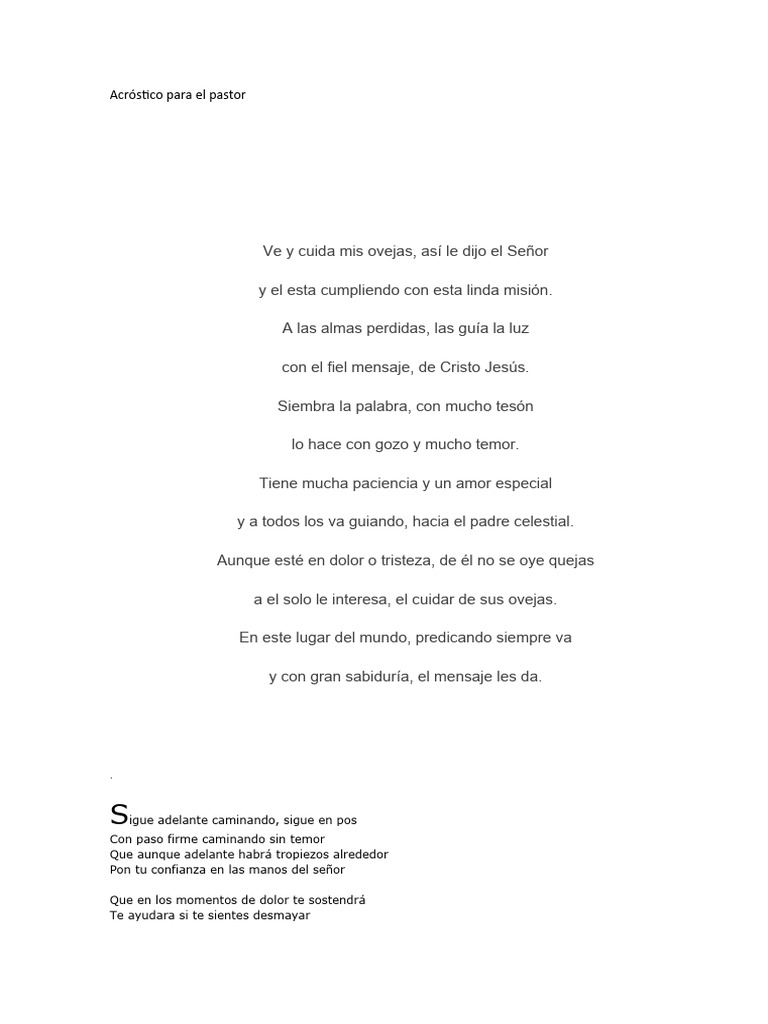 Acróstico Inspirador para Pastores | PDF | Dios