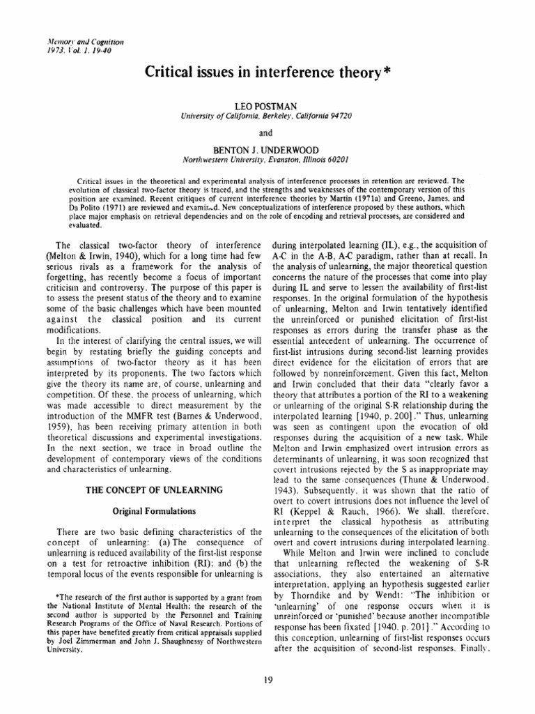 Interference Theory | PDF | Recall (Memory) | Cognitive Psychology