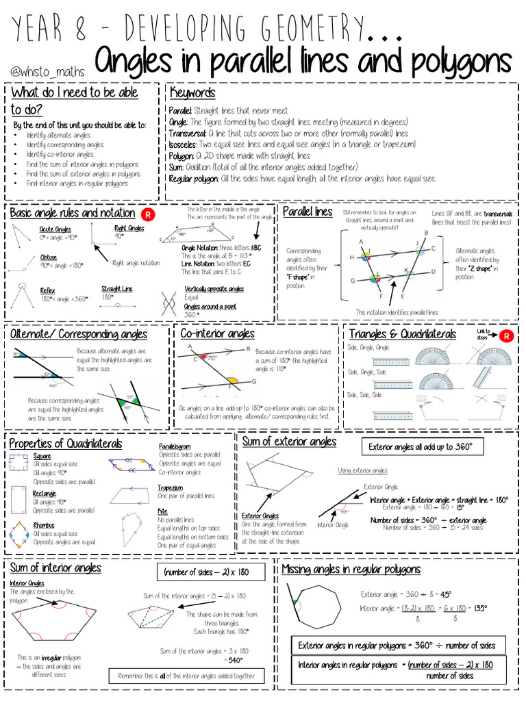 Year 8 Maths Unit 13 Angles in Parallel Lines and Polygons | PDF ...