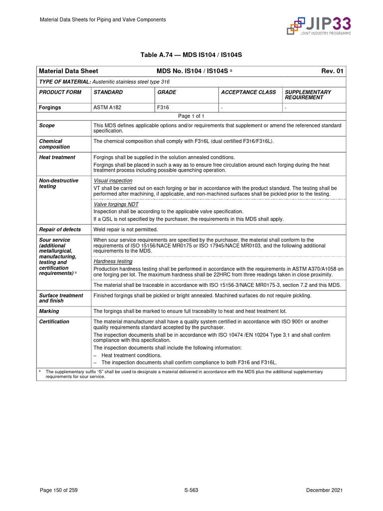 Iogp S-563 MDS Is104 (A182 F316) | PDF