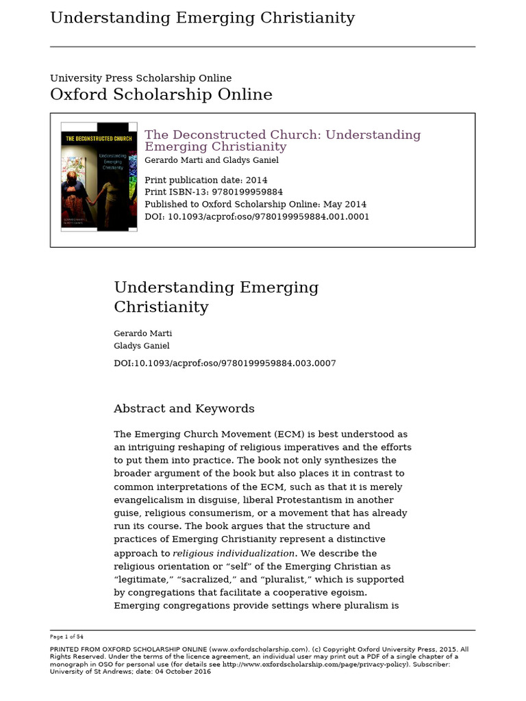Understanding Emerging Christianity | PDF | Protestantism | Deconstruction