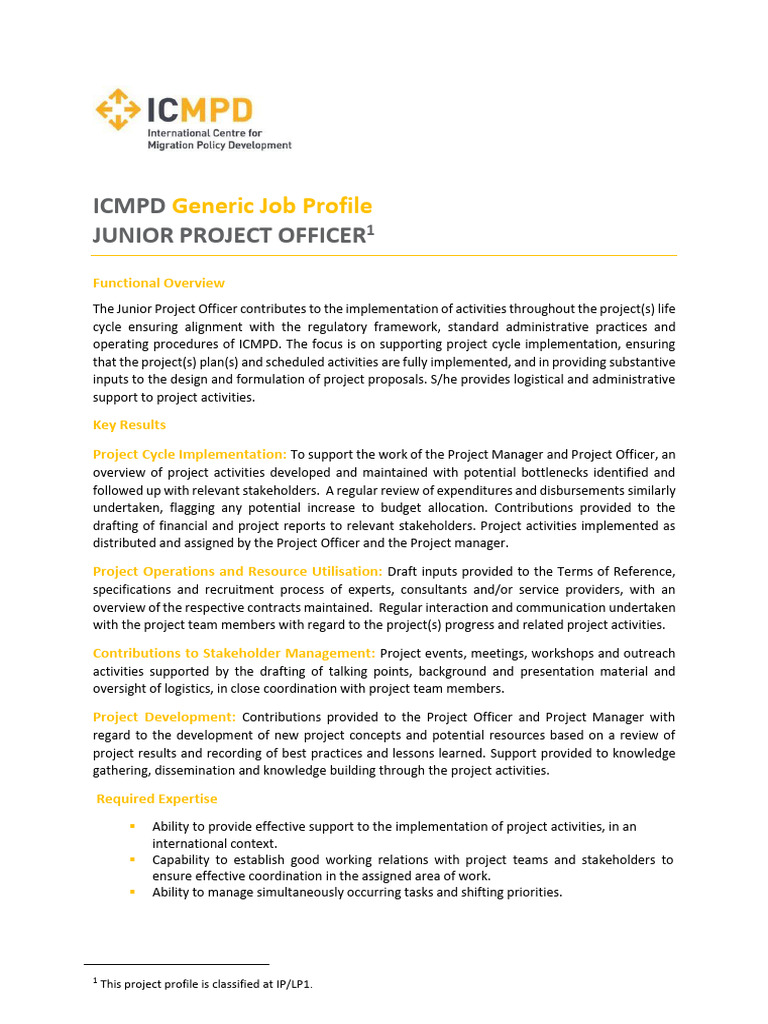 Job Profile Junior Project Officer GENERIC IPLP1 | PDF