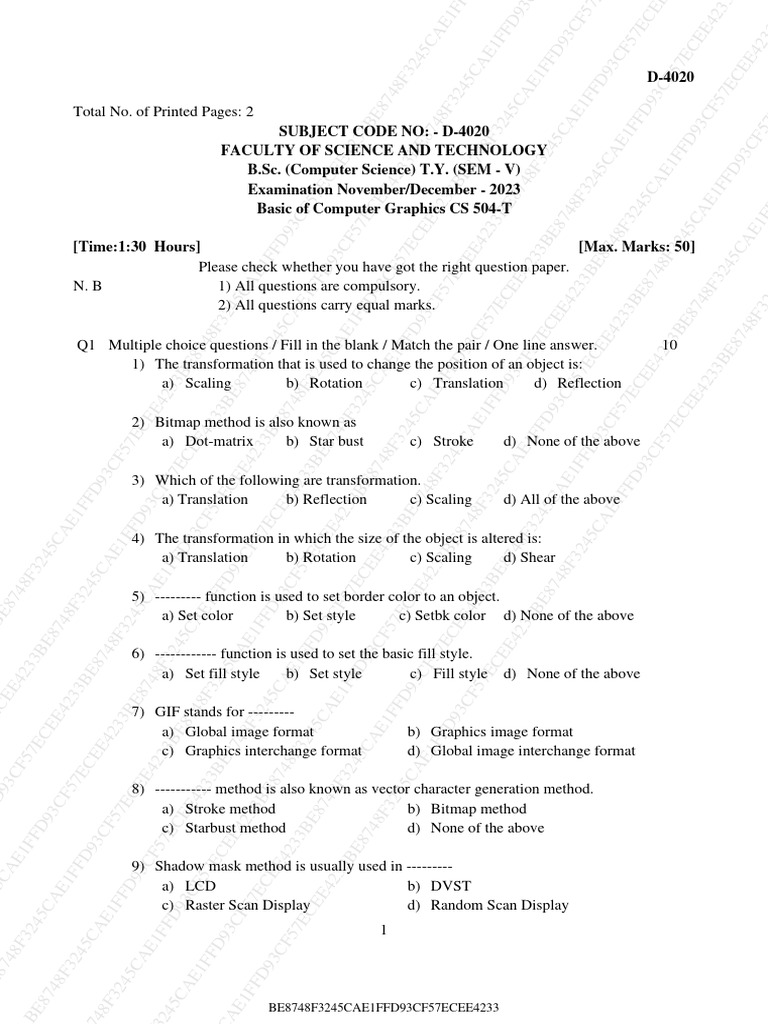 BSC (Computer Science) T.Y. (SEM - V) O23 - D4020 - Basic of Computer ...