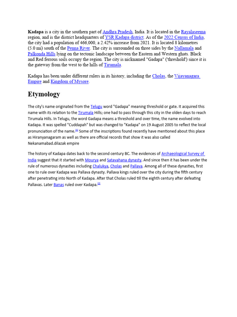 Kadapa | PDF | History