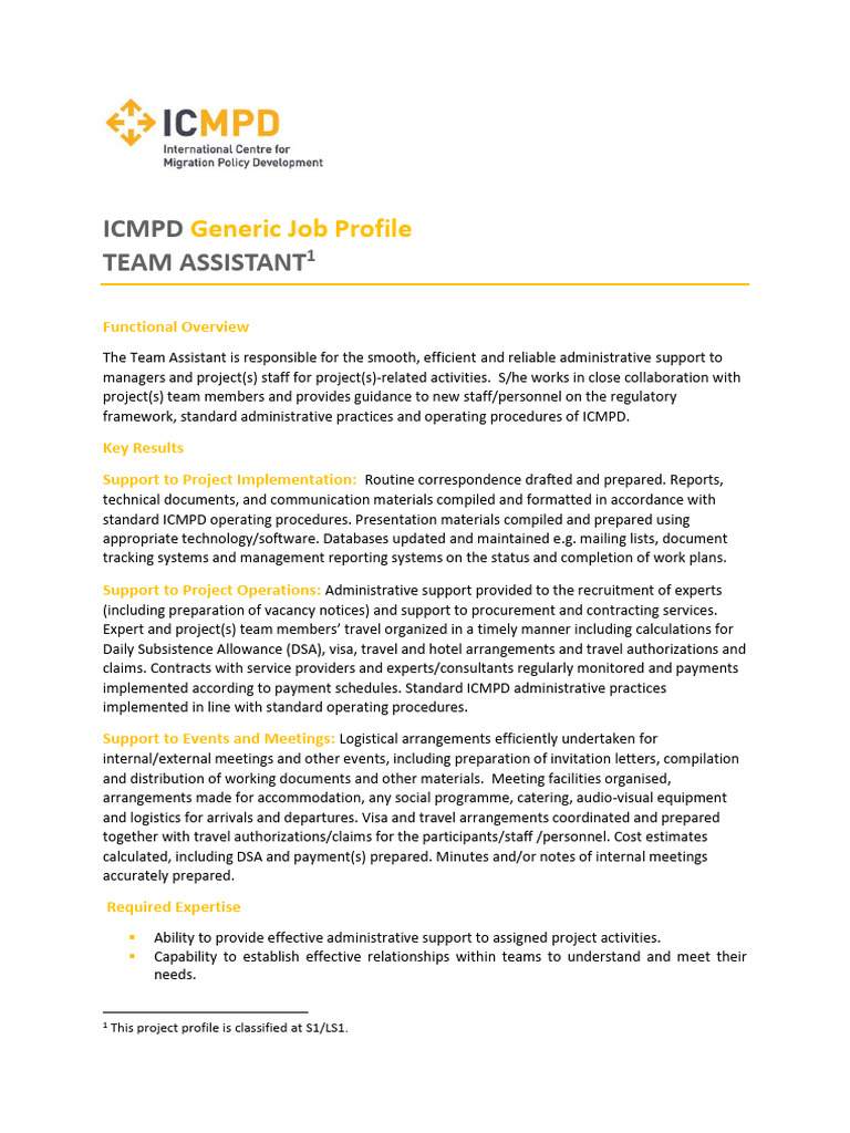 Job Profile Team Assistant S1LS1 GENERIC FINAL | PDF | Logistics | Business