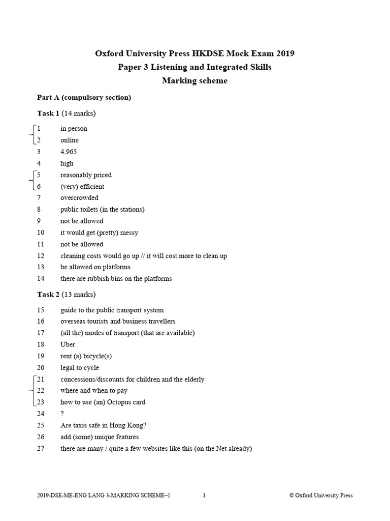 2019 Mock Exam P3 Marking Scheme | PDF | Grammar | Word