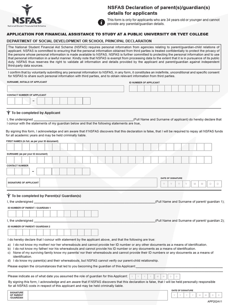 Declaration Form (Non-SASSA Applicants) - 2024 | PDF | Signature ...
