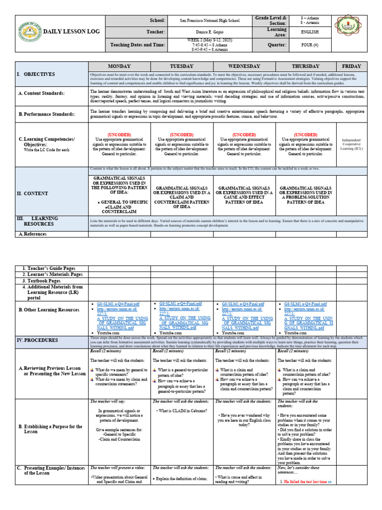 DLL Eng8 4thQ Week 2 | PDF | Causality | Learning