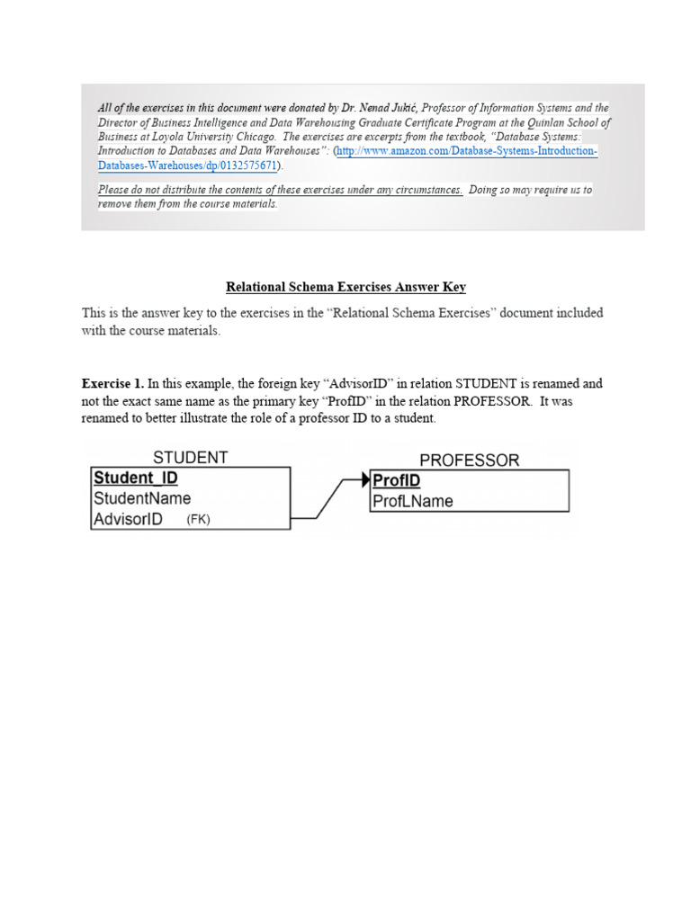 Relational Schema Exercises Answer Key Pdf Relational Database Table Database