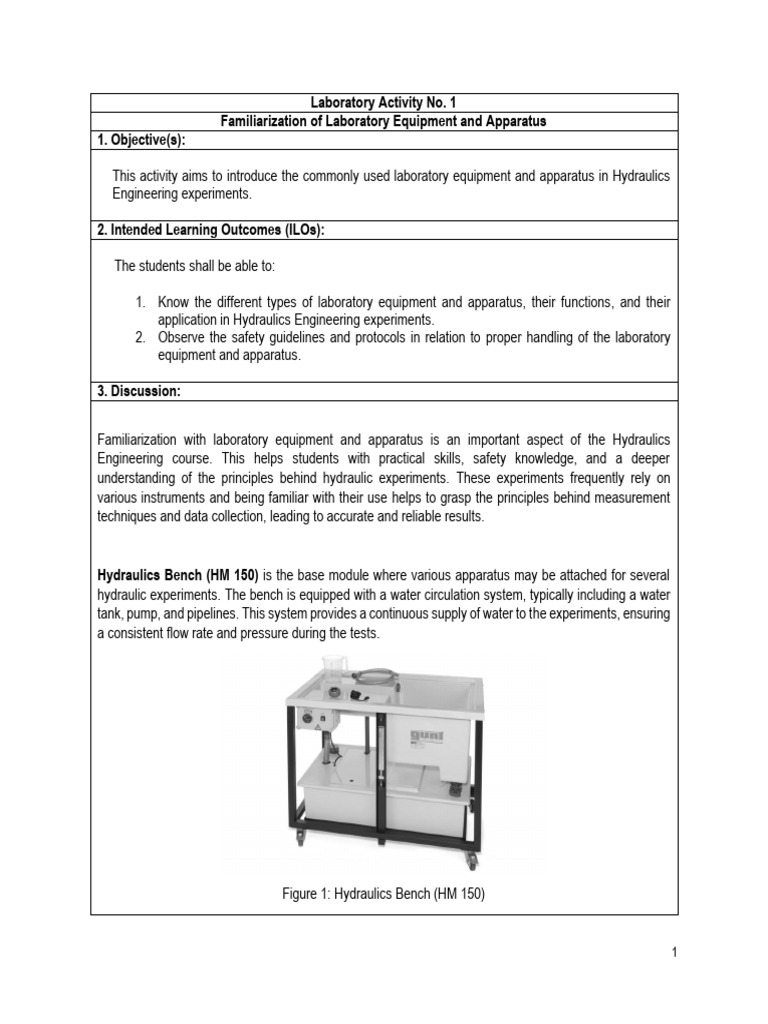Hydraulics Lab Equipment Guide | PDF | Fluid Dynamics | Discharge ...