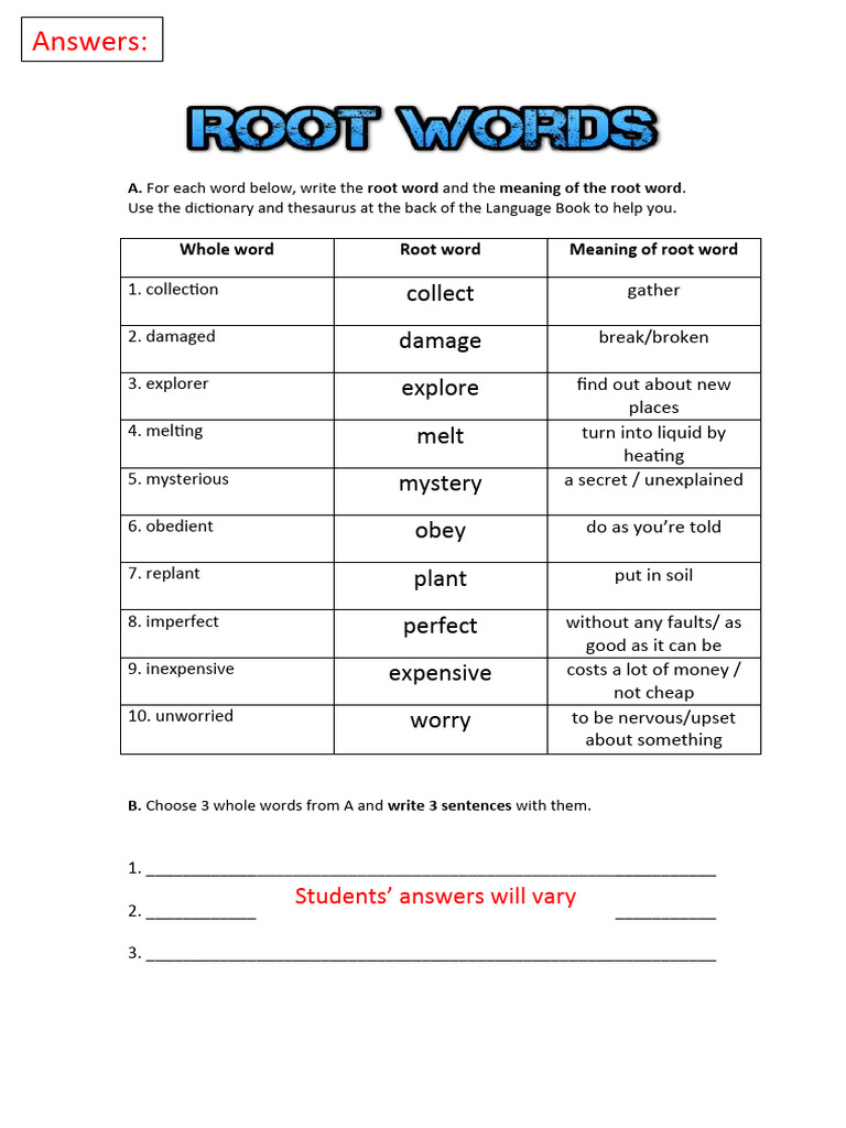 4b. Answer Sheet - Root Words | PDF