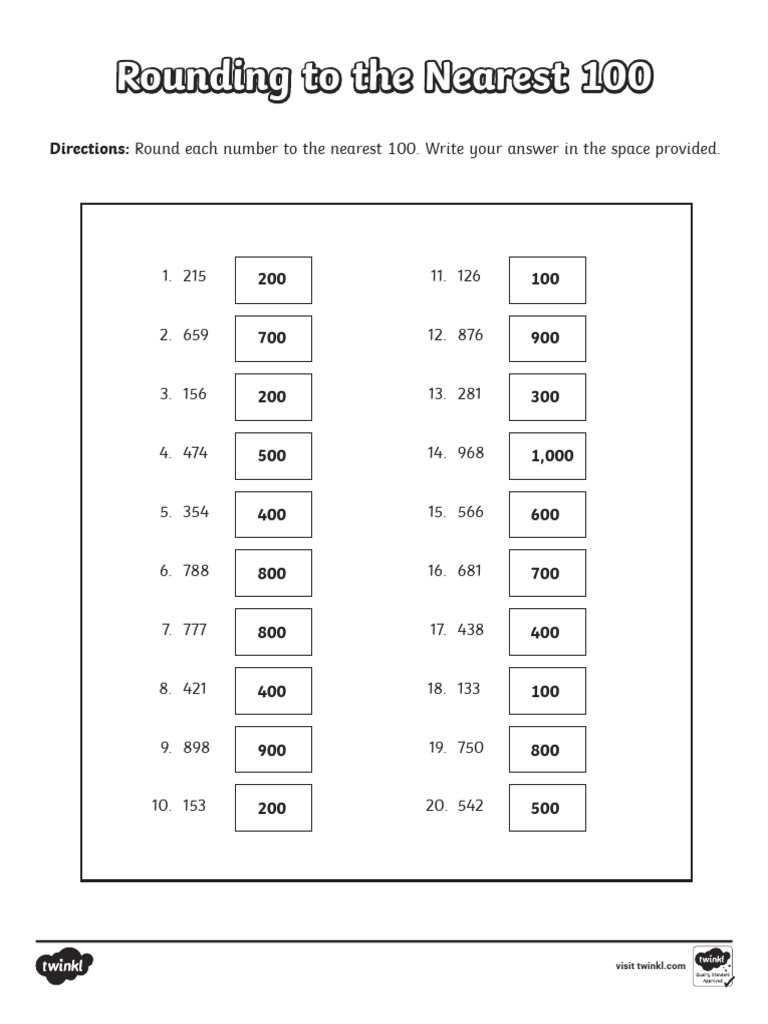 Answers Rounding To The Nearest 100 With 3-Digit Numbers Activity | PDF