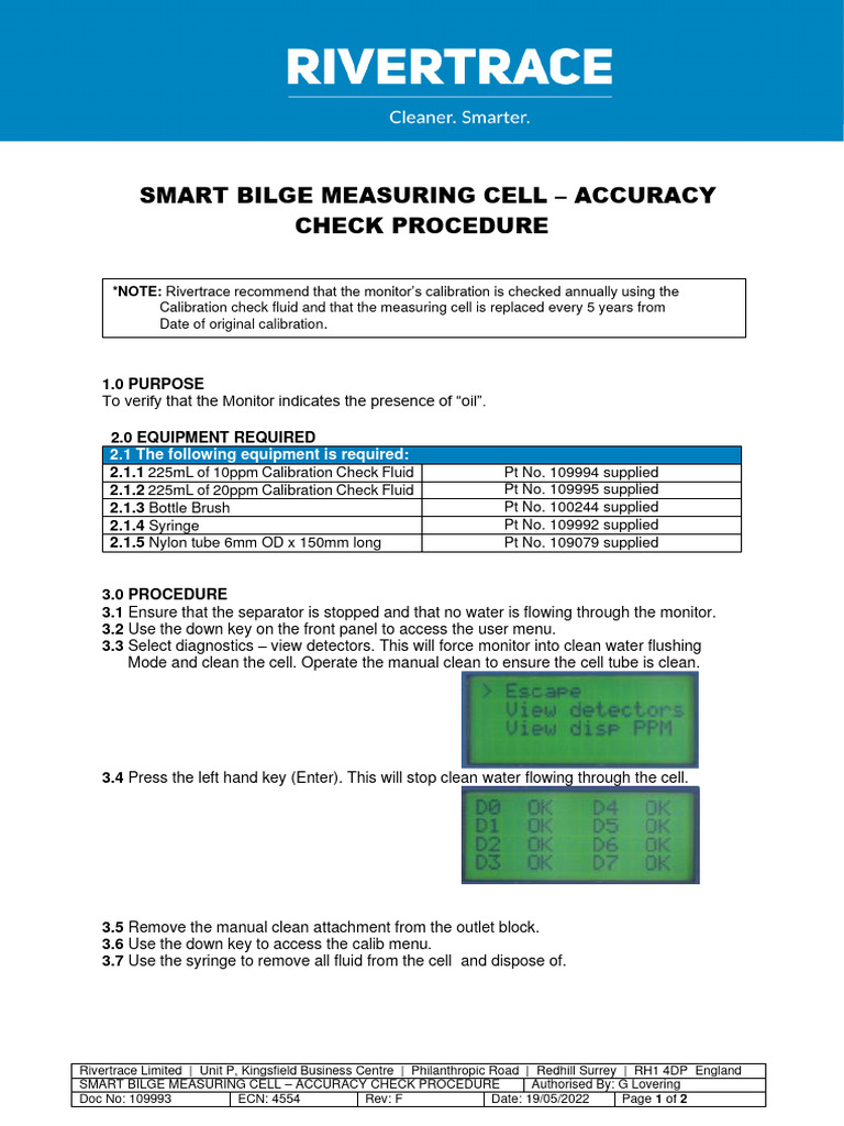 REV F - SMART BILGE MONITOR Calibration Check Procedure (225ml) | PDF ...