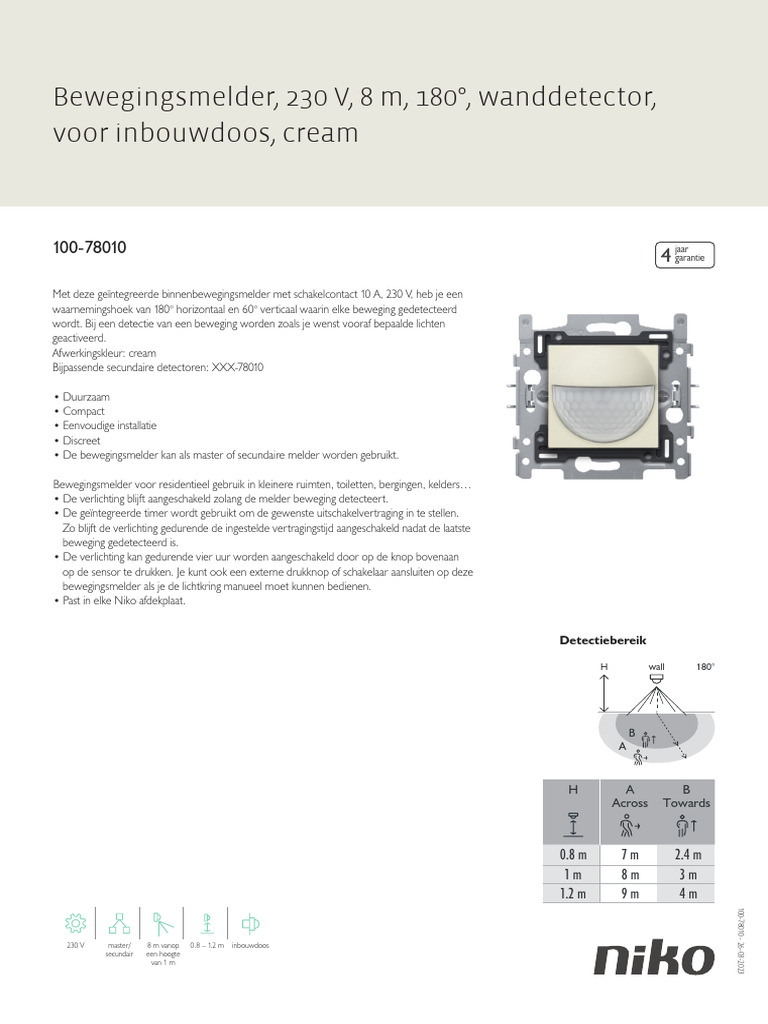 Niko Bewegingsmelder Technische Gegevens | PDF