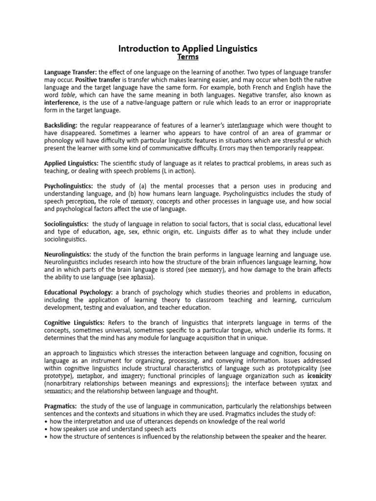 Introduction To Applied Linguistics Terms | PDF