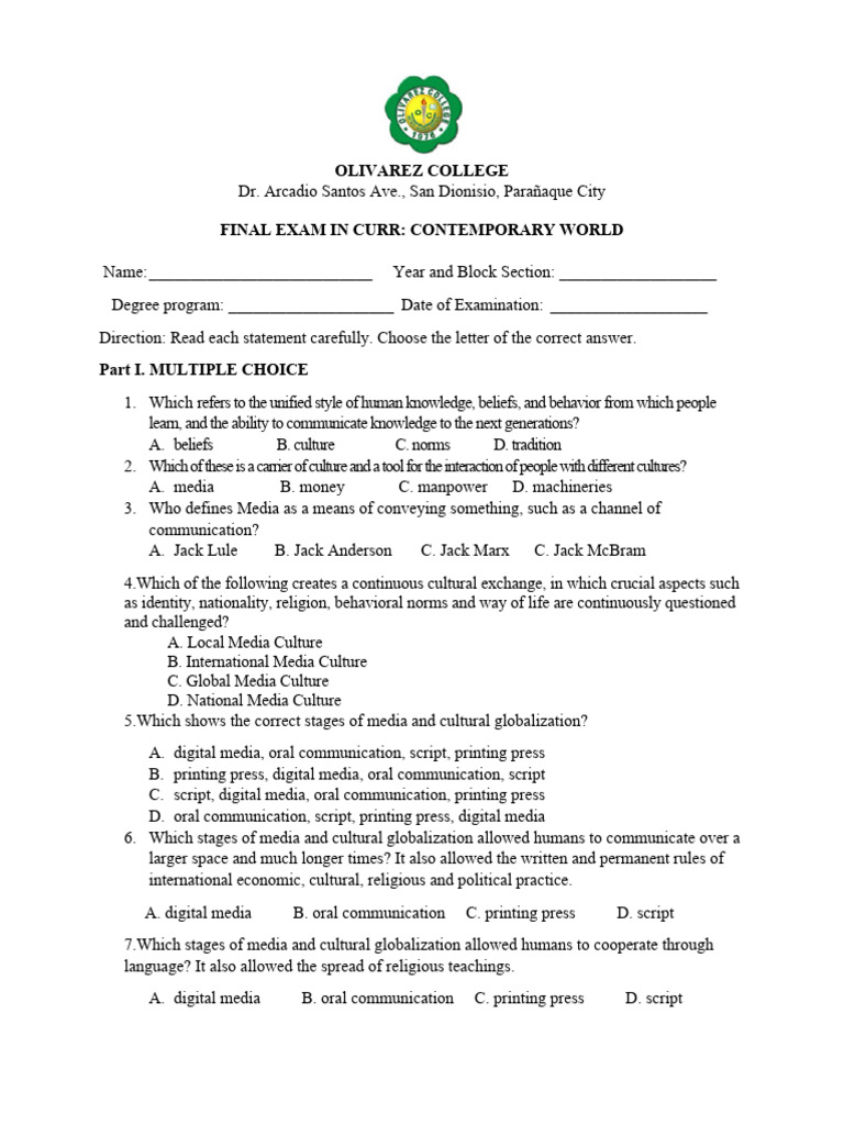 Cont World Final Exam | PDF | Sustainability | Food Security