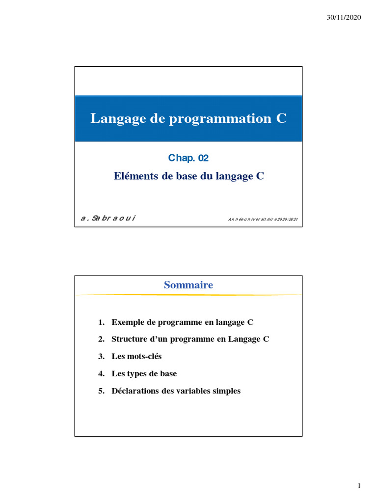 Introduction au langage de programmation C | PDF | C (Langage de ...
