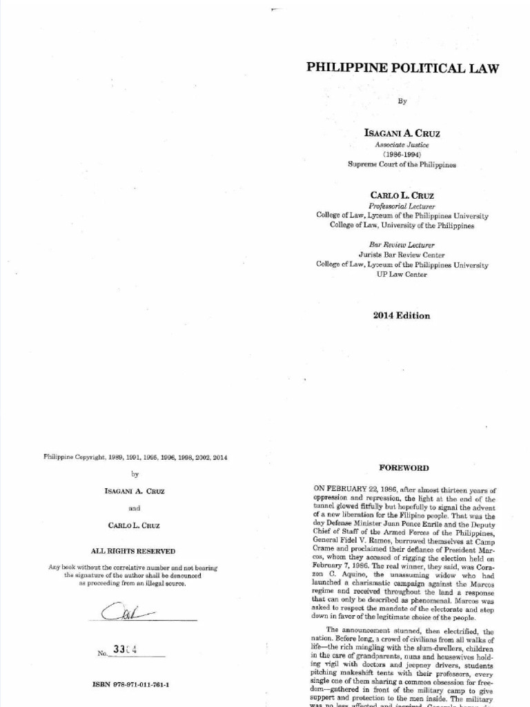 Philippine Political Law by Isagani A Cruz and Carlo L Cruz Compress | PDF