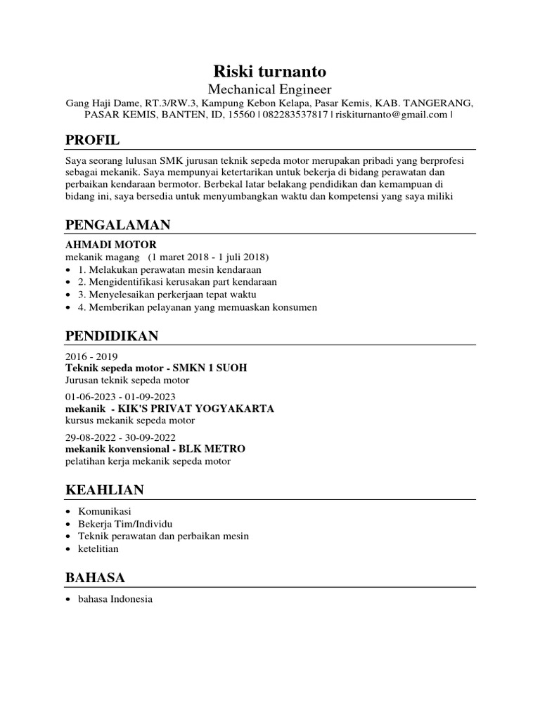 CV Mekanik | PDF