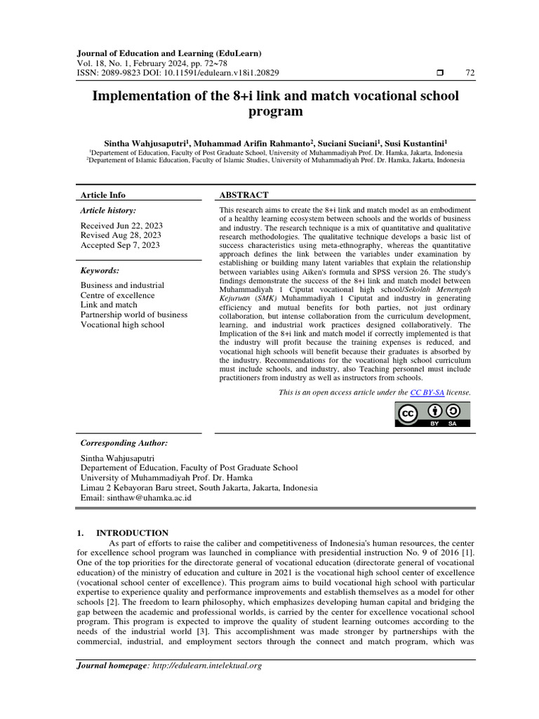 Implementation of The 8+i Link and Match Vocational School Program | Download Free PDF ...
