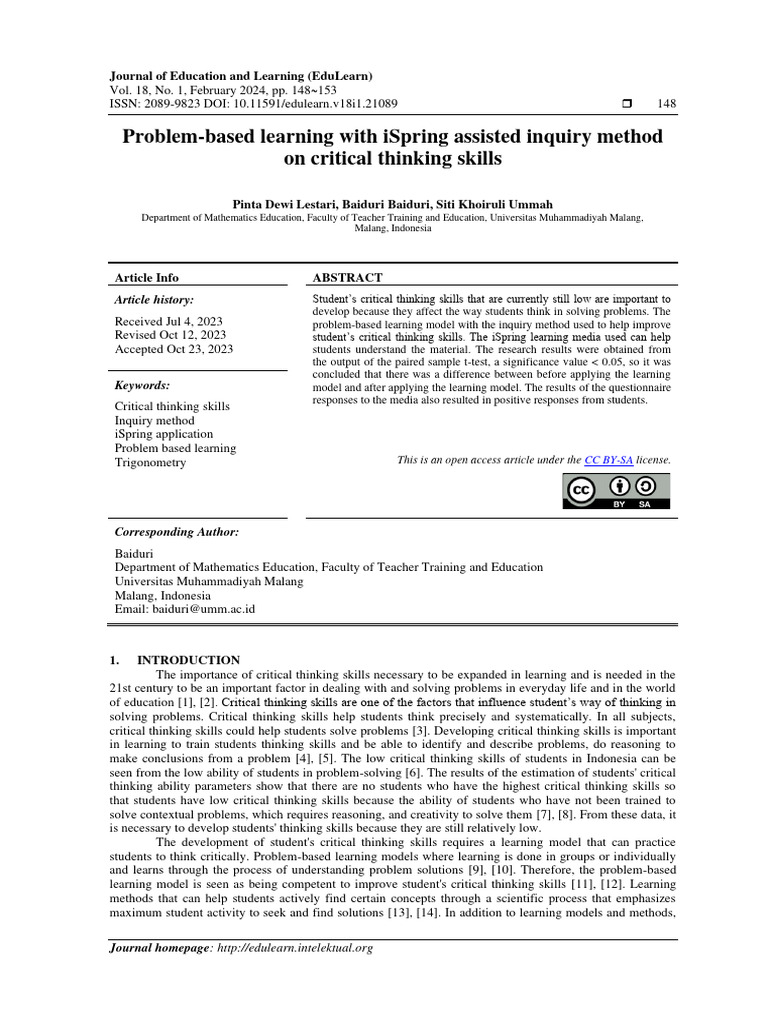 Problem-based learning with iSpring assisted inquiry method on critical ... Problem-based learning with iSpring assisted inquiry method on critical ...