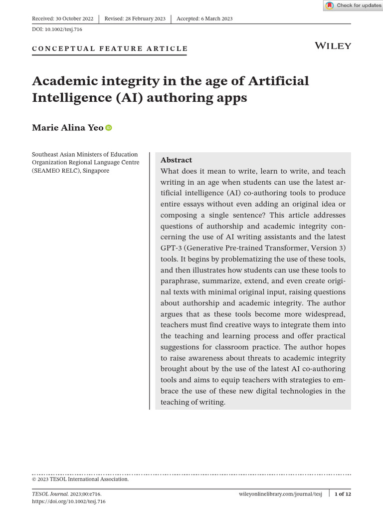Academic Integrity and AI Writing Tools | PDF | Plagiarism | Artificial ...