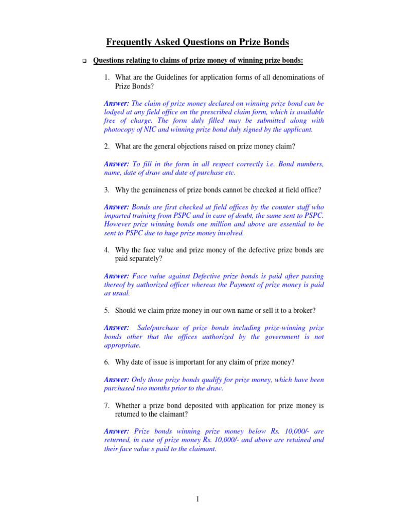 FAQs - On - Prize Bonds - Updated-31-12-2004 | PDF | Bonds (Finance ...