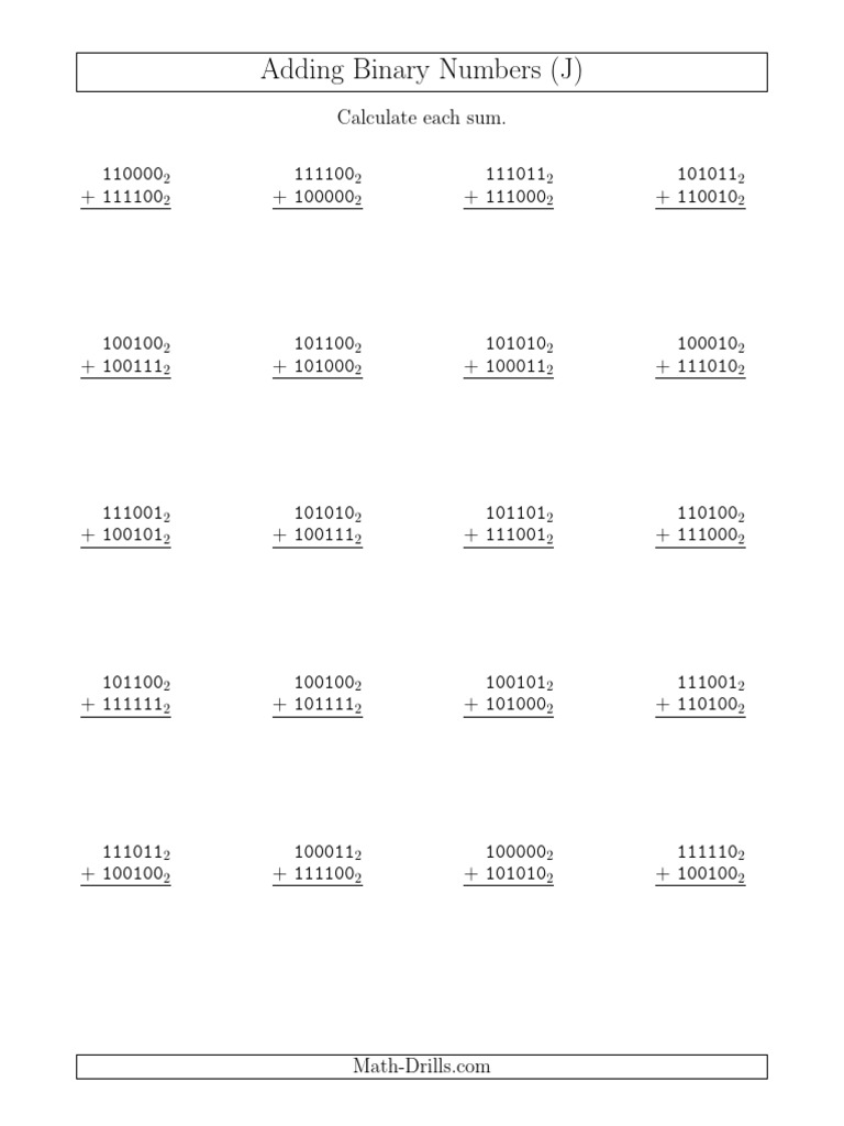 Adding - Base - System - 02 - Binary Worksheet | PDF Adding - Base - System - 02 - Binary Worksheet | PDF