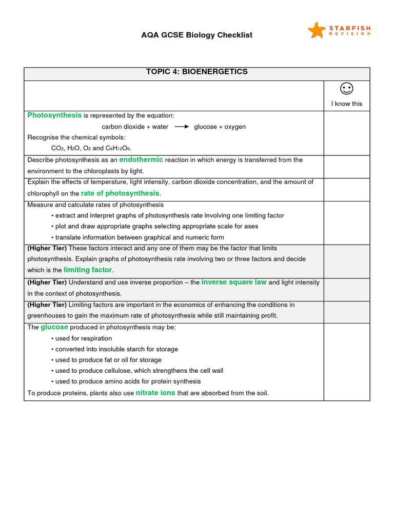 4 Bioenergetics Checklist | PDF | Cellular Respiration | Glucose