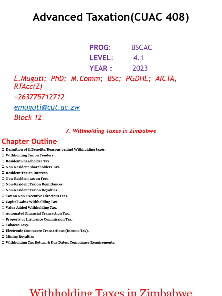 Withholding Taxes in Zimbabwe | PDF | Taxes | Capital Gains Tax