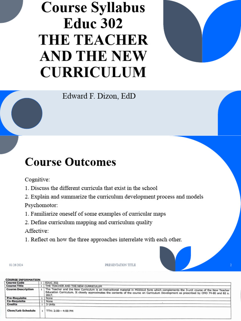Course Syllabus The Teacher and The New Curriculum | PDF | Curriculum ...