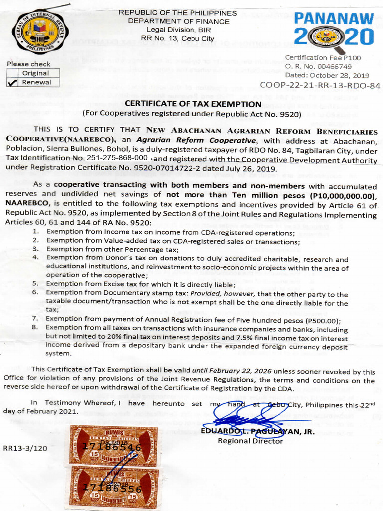 Certificate of Tax Exemption 2021 - 2026 | PDF