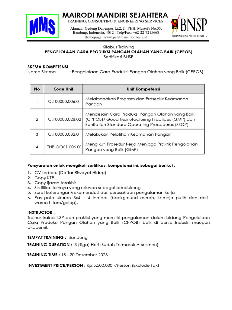 Pengelolaan Cara Produksi Pangan Olahan Yang Baik (CPPOB) | PDF