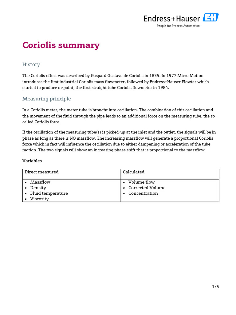 Coriolis Summary | PDF | Flow Measurement | Chemistry