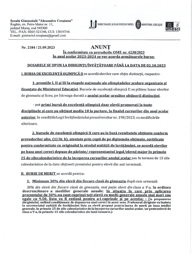 Anunt Burse | PDF