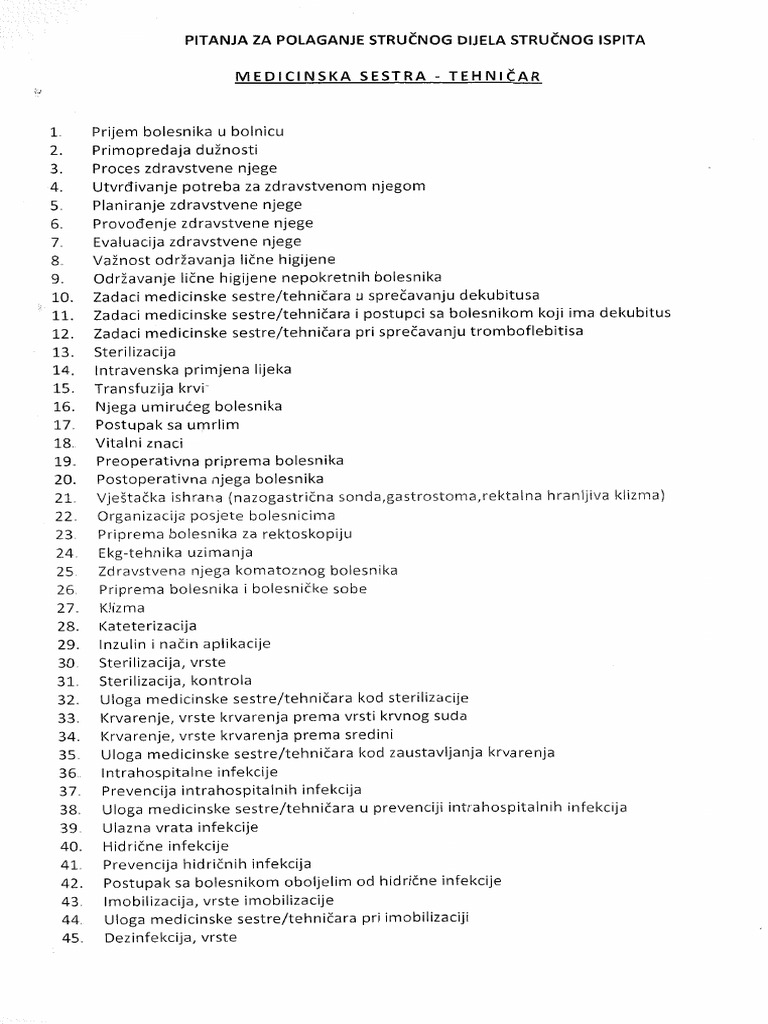 Strucni Ispit-Medicinska Sestra-Tehnicar | PDF