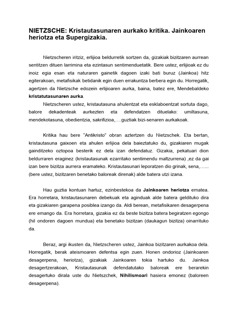 NIETZSCHE Kristautasunaren Aurkako Kritika | PDF