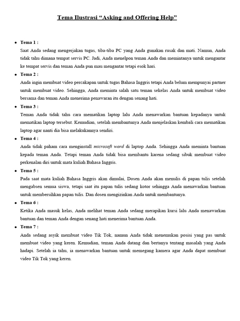 Tema Ilustrasi ASKING AND OFFERING HELP | PDF