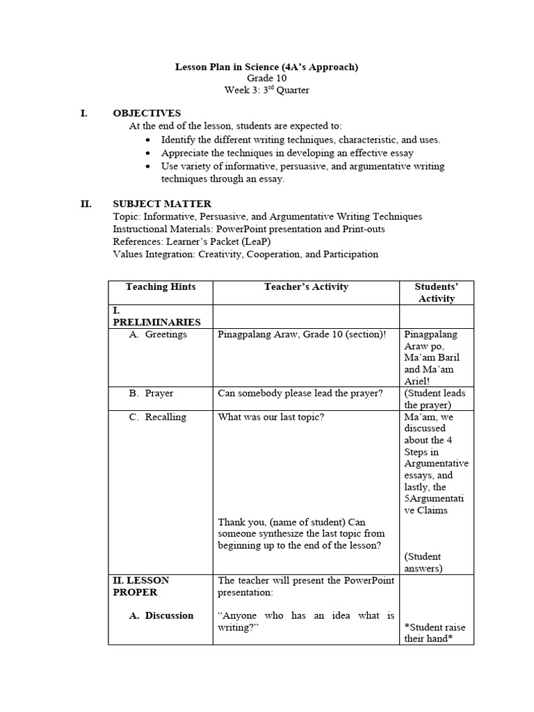 4A-Lesson-Plan - WEEK-3 Informative, Persuasive, and Argumentative ... 4A-Lesson-Plan - WEEK-3 Informative, Persuasive, and Argumentative ...