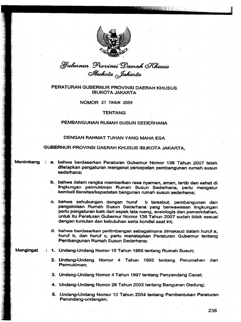 PERGUB NO 27 THN 2009 TTG RUMAH SUSUN SEDERHANA | PDF PERGUB NO 27 THN 2009 TTG RUMAH SUSUN SEDERHANA | PDF