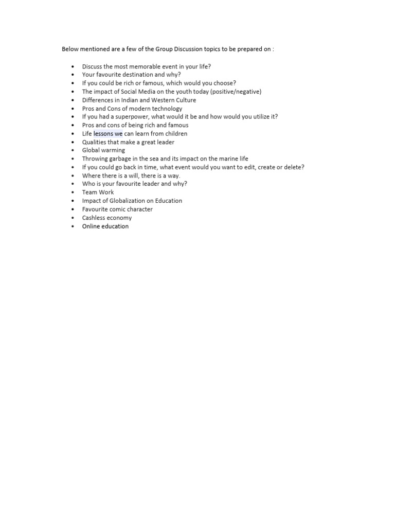 Sample Group Discussion Topics | PDF